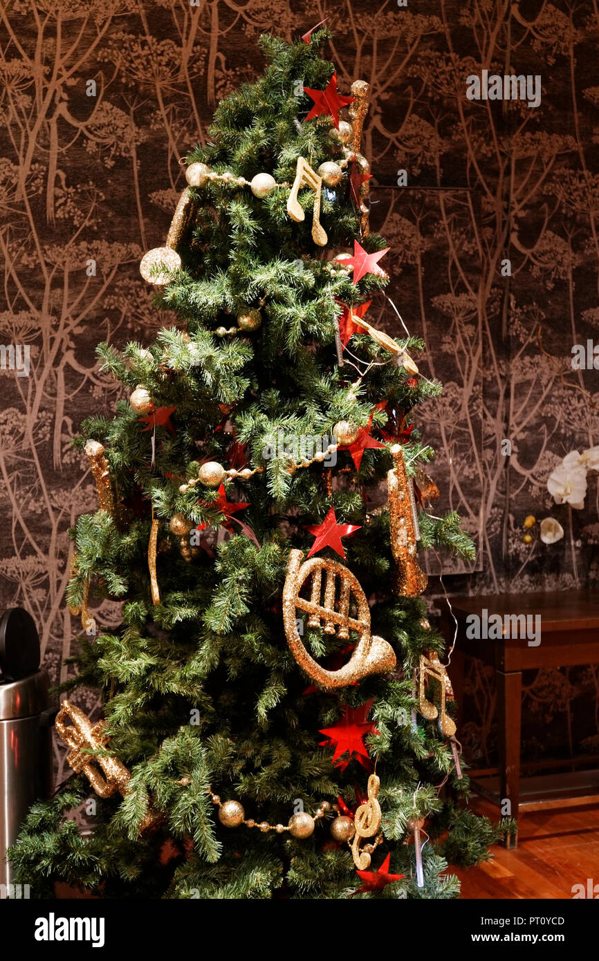 Christmas tree in a hotel in Helsinki during Christmas celebrations ...