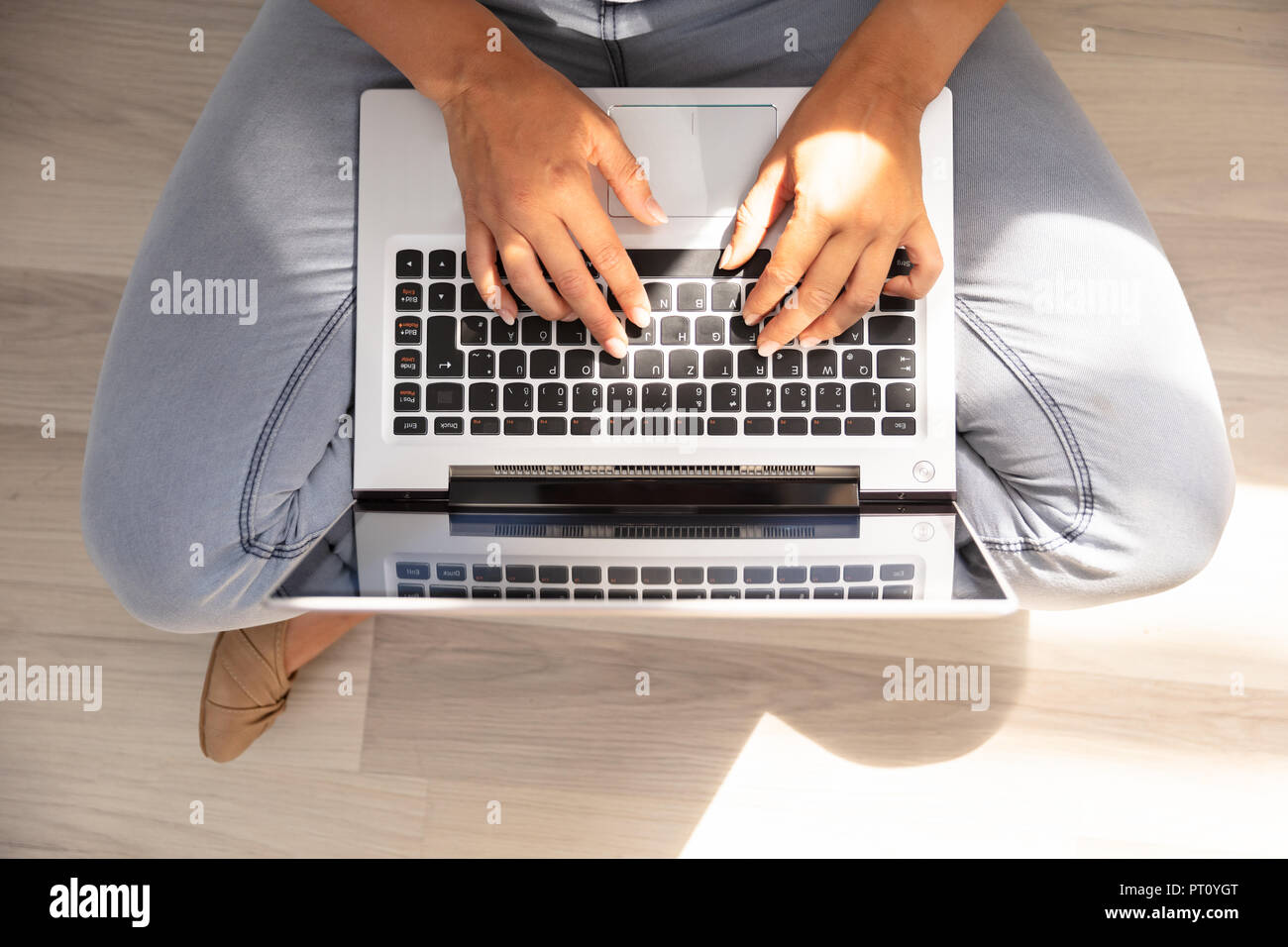 High Angle View Of A Woman's Hand Typing On Laptop Keypad Stock Photo ...