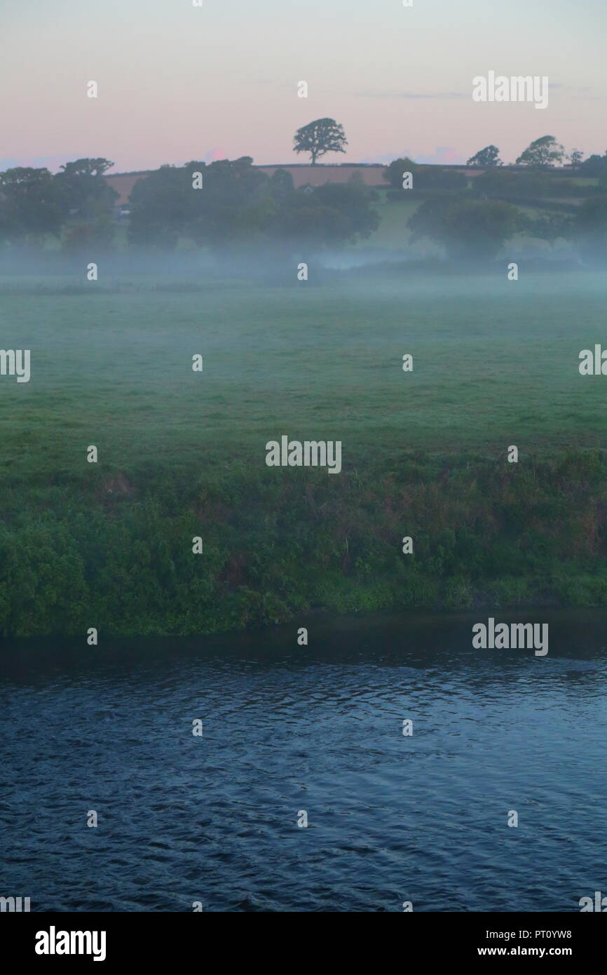 Axe Valley in Devon on the misty morning Stock Photo - Alamy