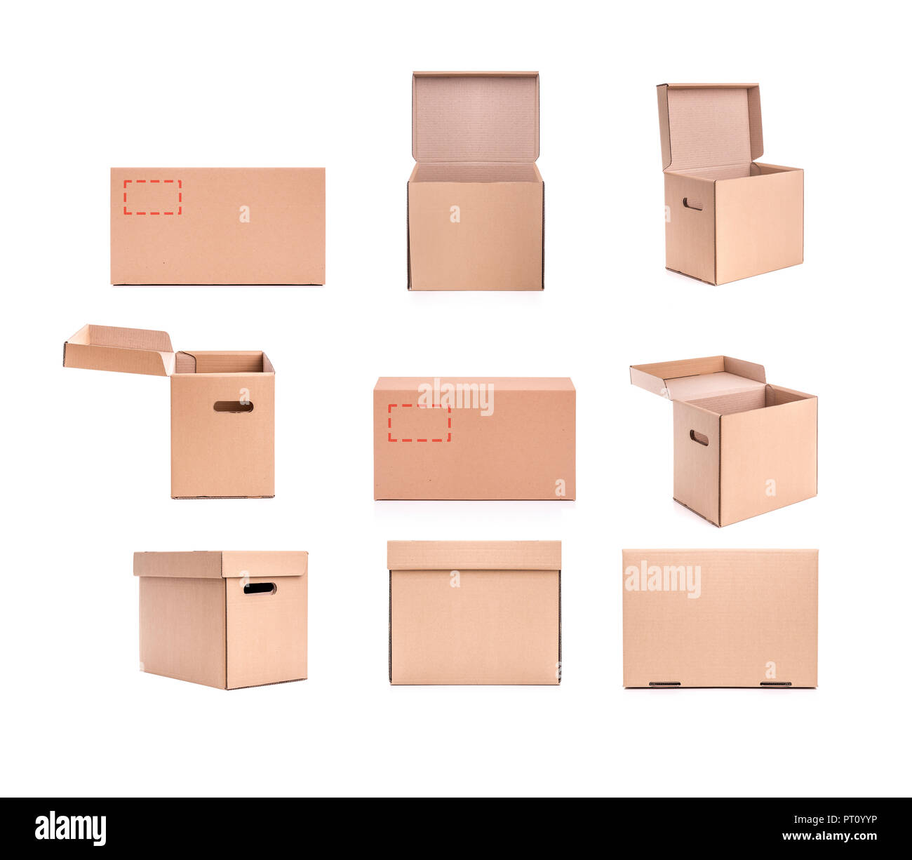 Set of cardboard boxes isolated on a white background Stock Photo - Alamy