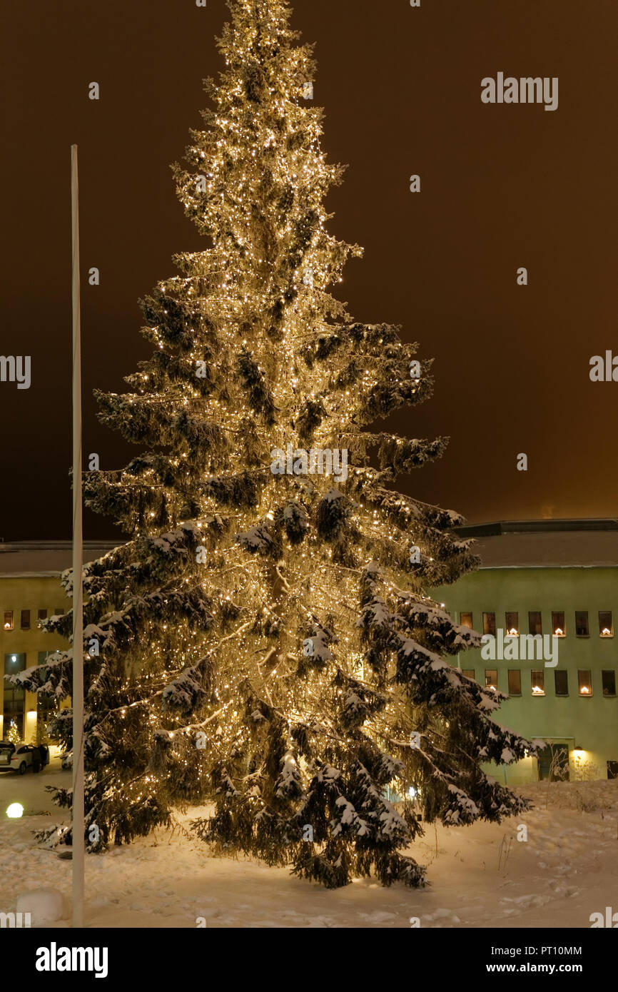 Big Christmas tree in Rovaniemi during Christmas celebrations, small ...