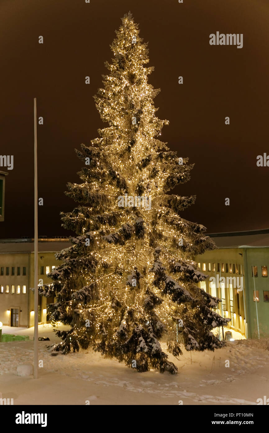 Big Christmas tree in Rovaniemi during Christmas celebrations, small ...
