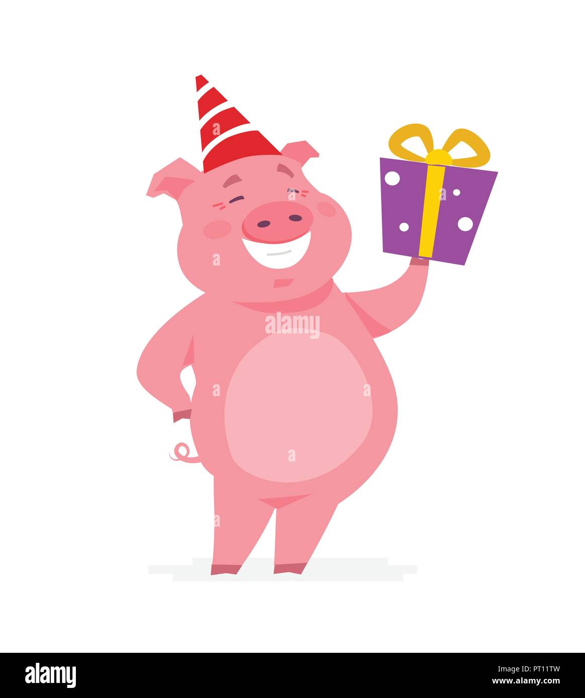Happy pig with a present - cartoon character illustration Stock Vector ...