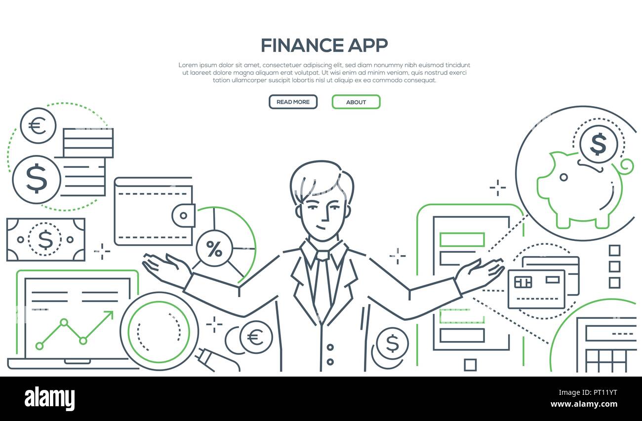 Finance app - colorful line design style vector illustration Stock ...