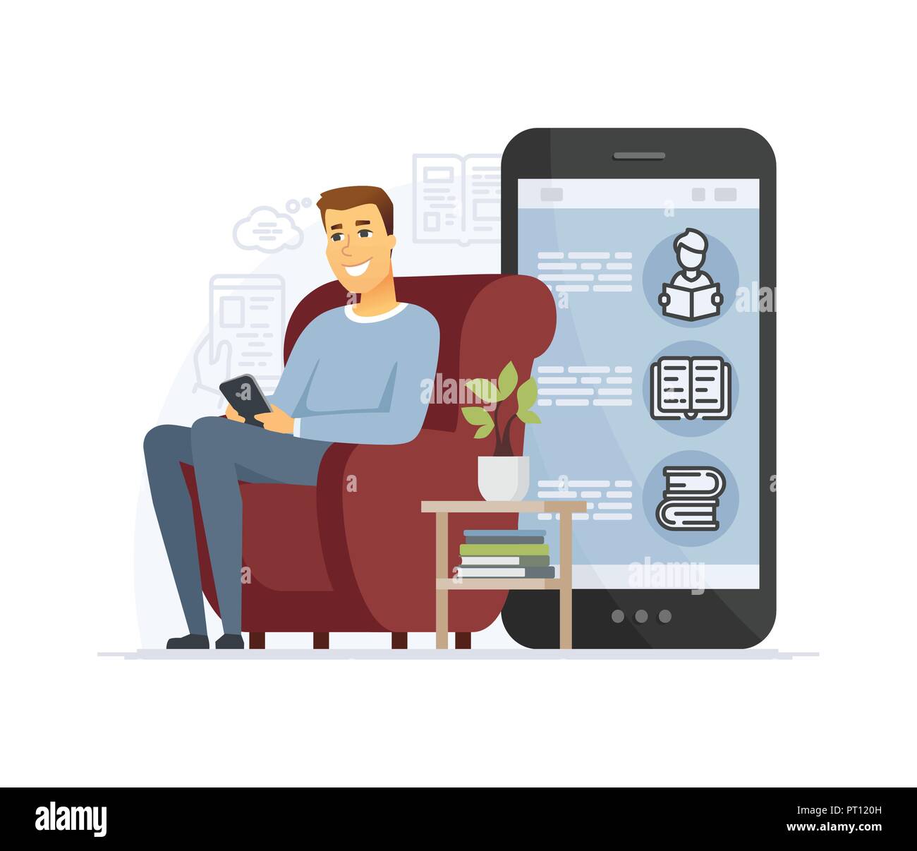 Reading online - modern vector cartoon character illustration Stock ...