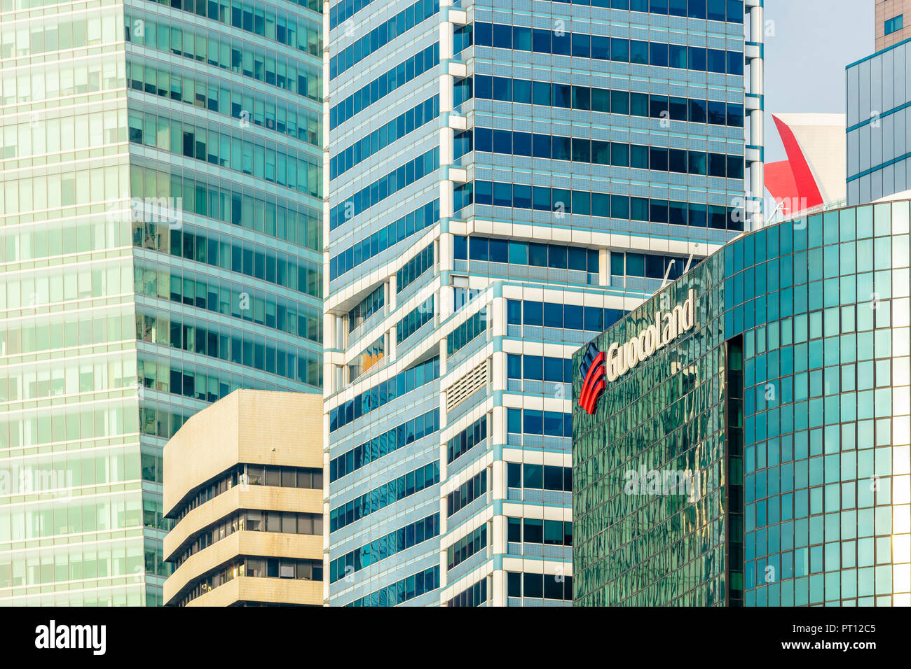 Singapore - August 11 2018: Close up architectural details of office ...