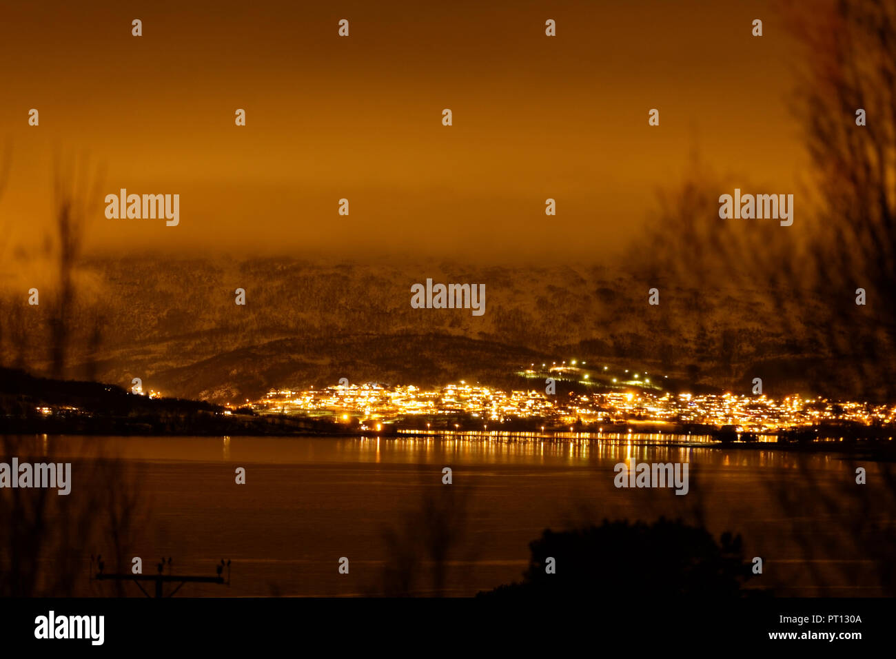 Panorama of Tromso at night, Norway Stock Photo - Alamy