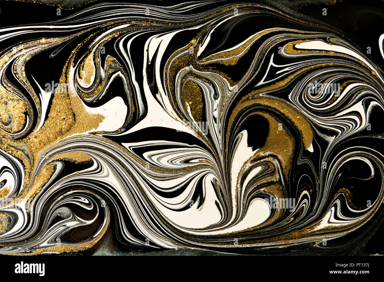 Gold marbling texture design. Black and golden marble pattern. Fluid ...