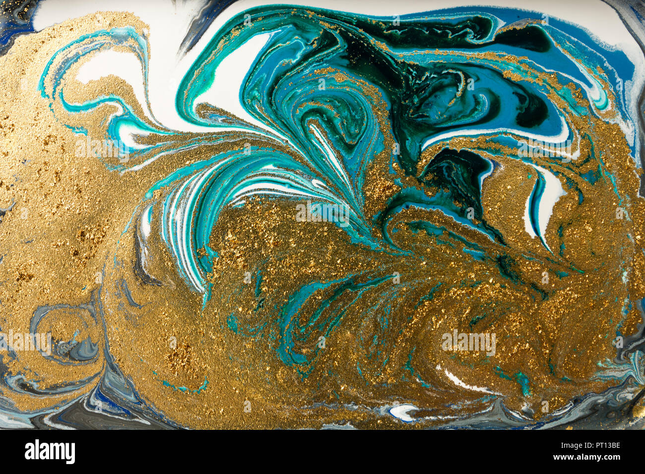 Gold marbling texture design. Blue and golden marble pattern. Fluid art ...