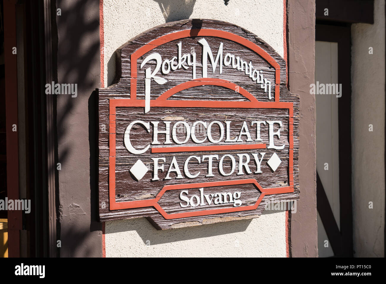 SOLVANG, CA: Sign for the Rocky Mountain Chocolate Factory, a dessert ...