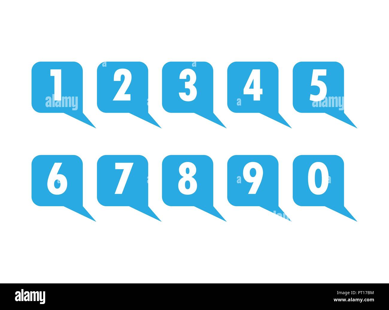 Set of numbers on a blue square background, callout for chat or text ...