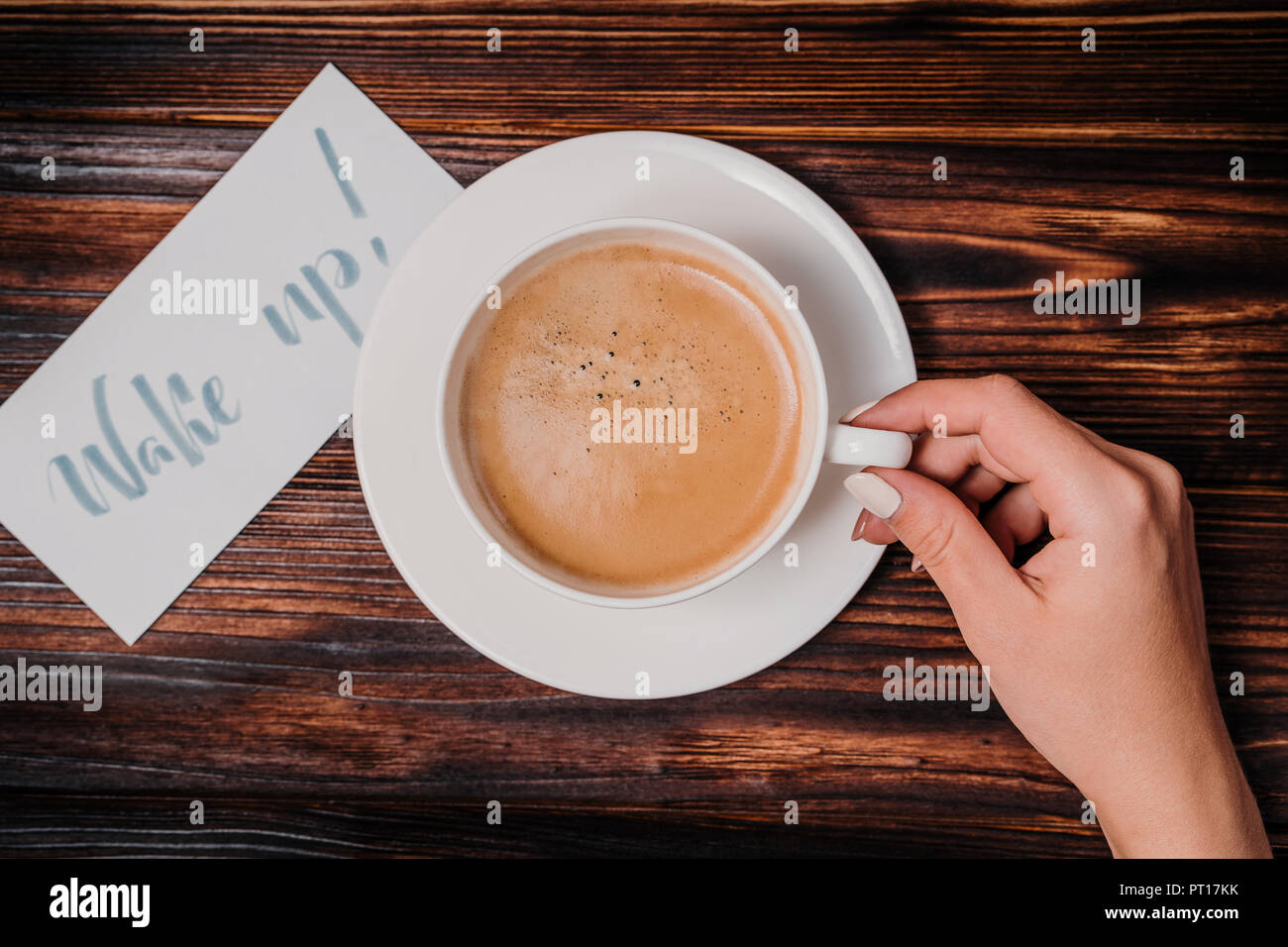 Wake up text. Font of lettering word on white paper by calligrapher ...