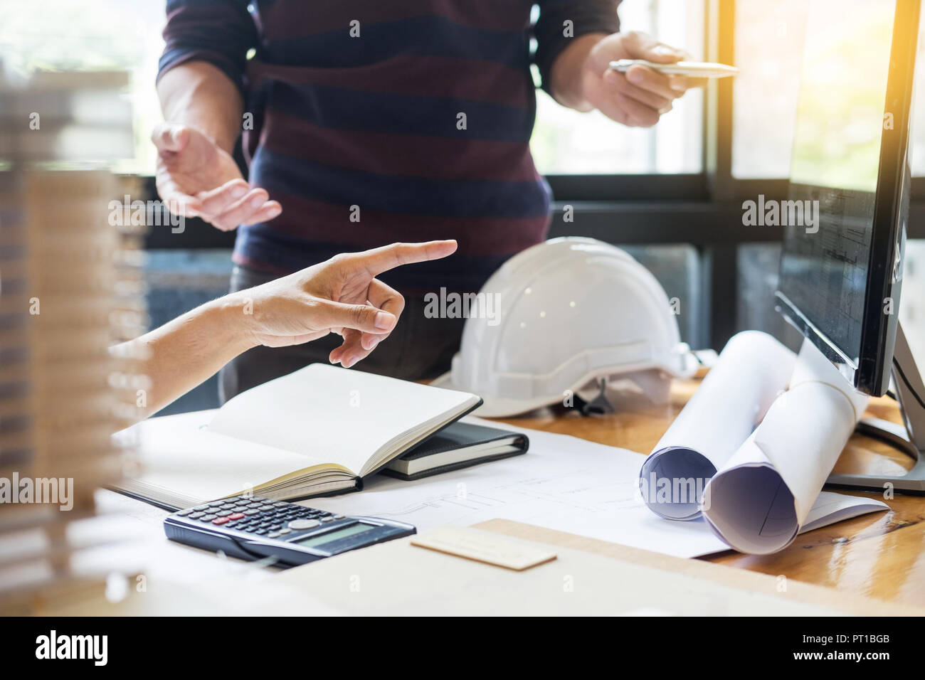 Professional Architect Designer Structural Engineer Team Colleagues Working Office Looking