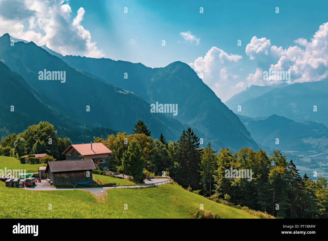 View of the landscape in the Alpine Principality of Liechtenstein Stock ...