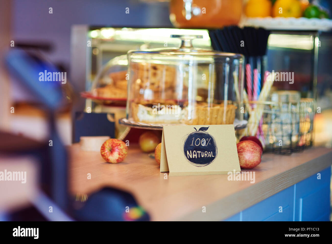 Street cafe, sign healthy snack, 100 percent natural Stock Photo - Alamy