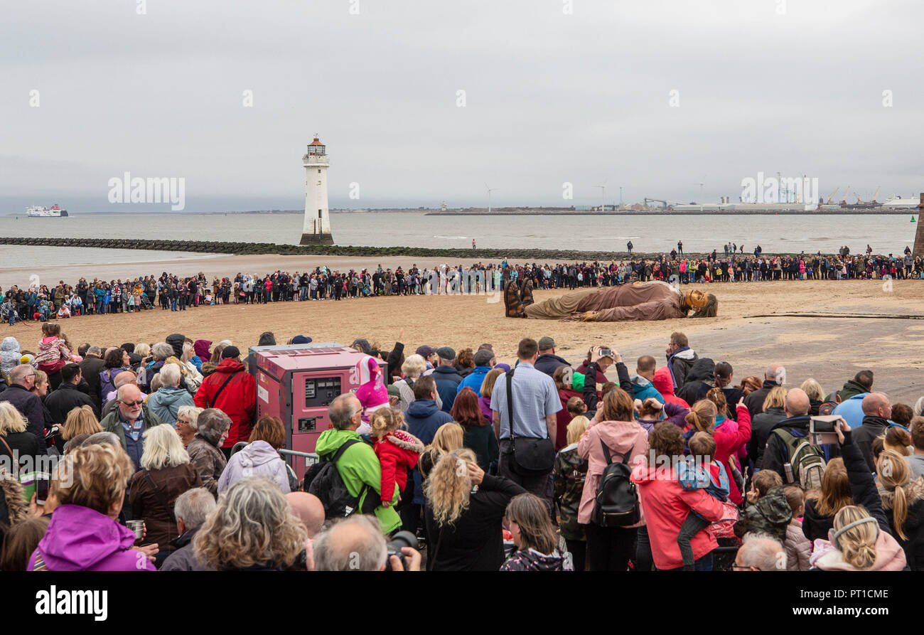 The Giant Man lays on the beach at New Brighton, Wirral, 'shipwrecked ...