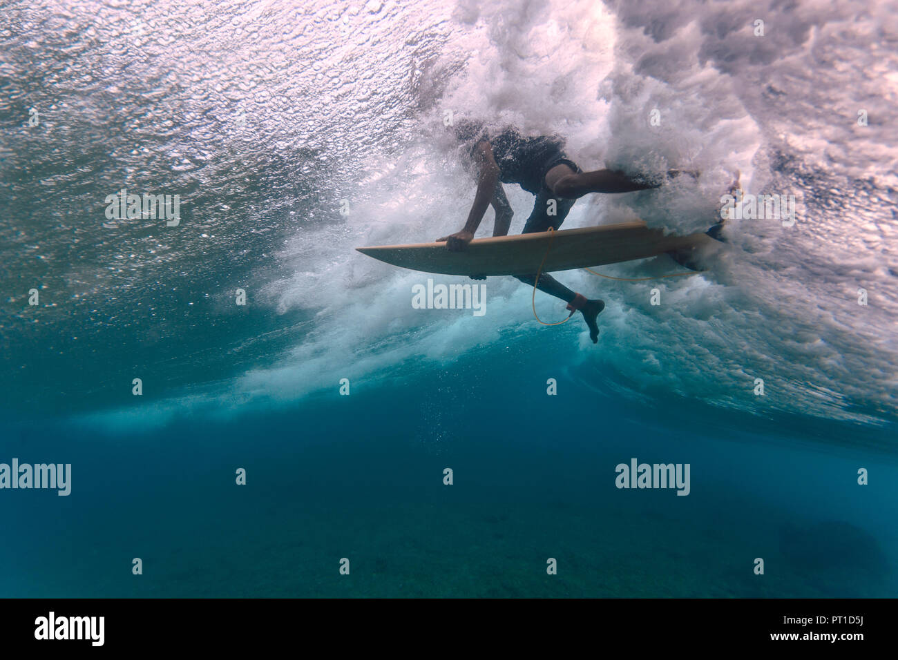Under Water Surfer Sitting Surfboard High Resolution Stock Photography ...