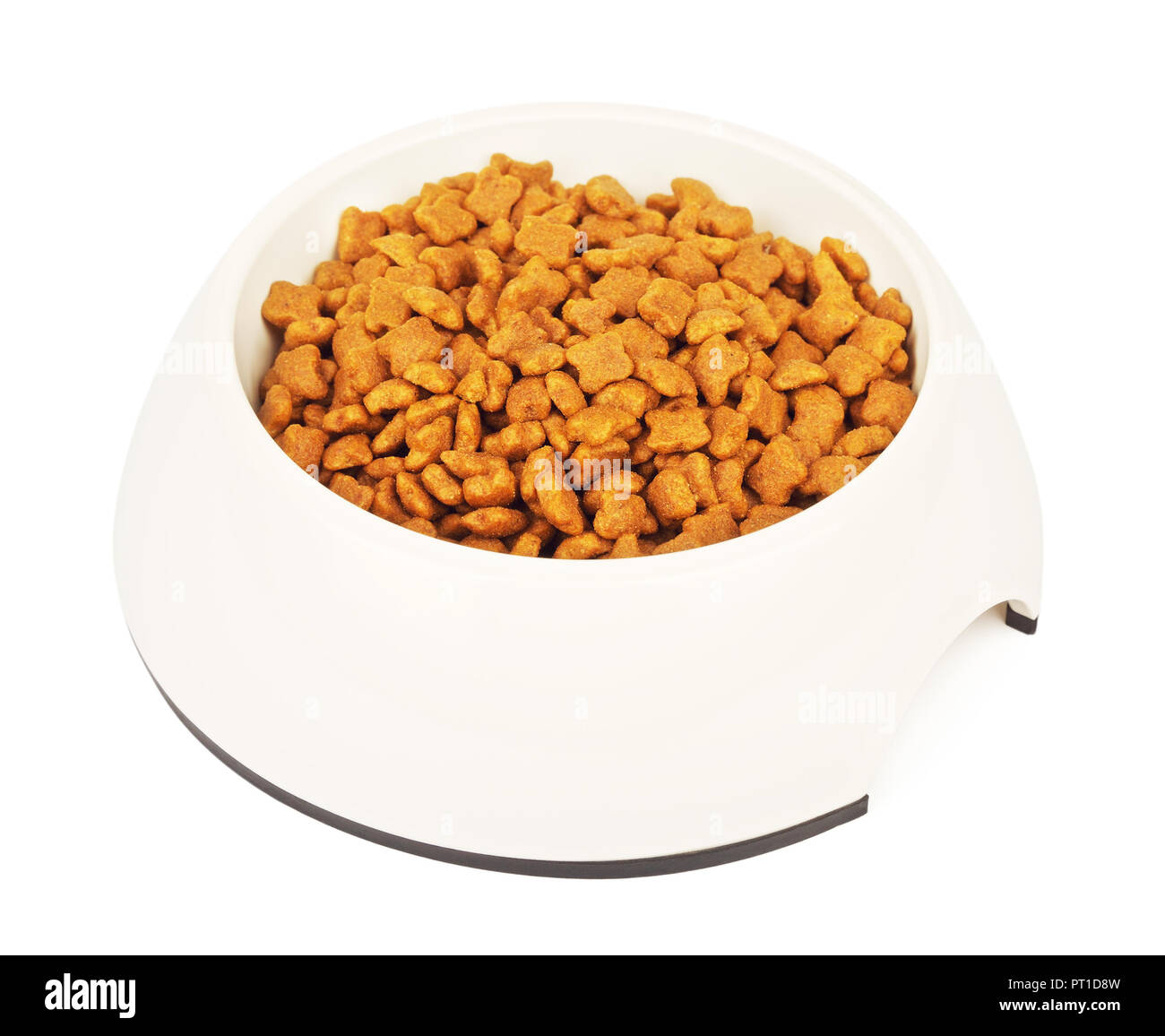 dry cat food in ceramic bowl, isolated on white background Stock Photo ...
