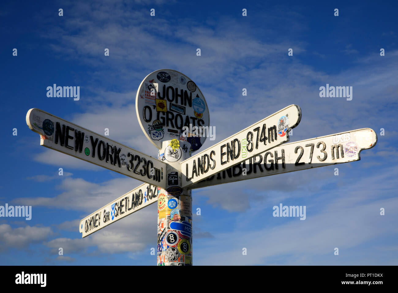 Multi directional signpost at John O'Groats area, Caithness, Scotland ...