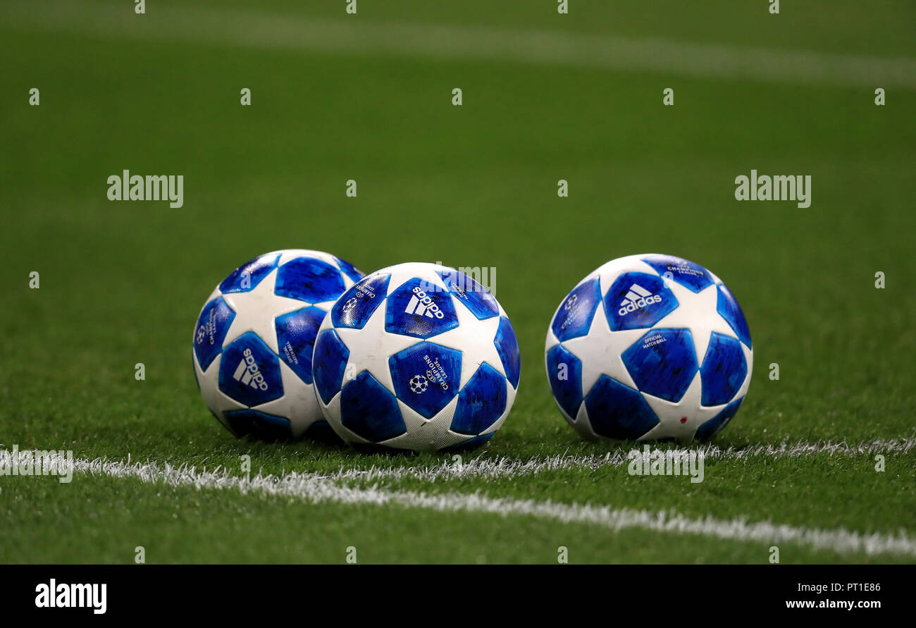 A detail view of Adidas UEFA Champions League match balls Stock Photo ...
