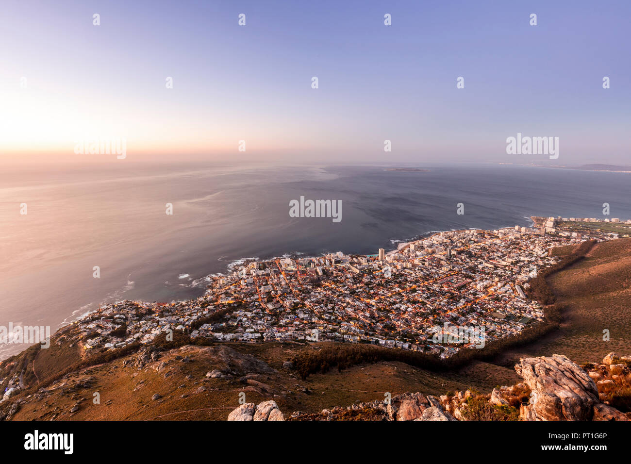 South Africa, Cape Town, Lions Head, Sea Point, sunset above the sea ...