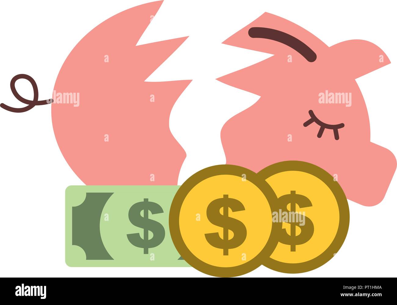 broken piggy bank coins banknotes money crisis Stock Vector Image & Art ...