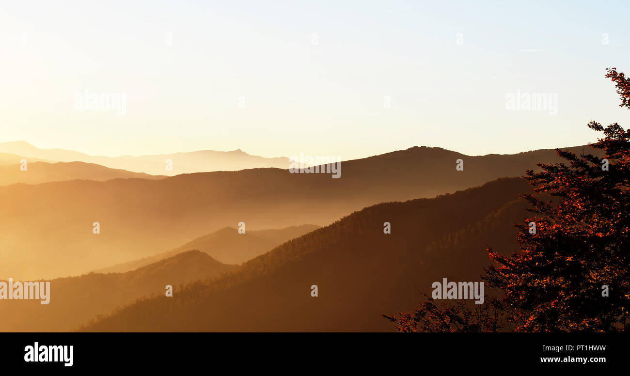 Lunigiana hills, north Tuscany, Italy. Beautiful evening landscape in ...