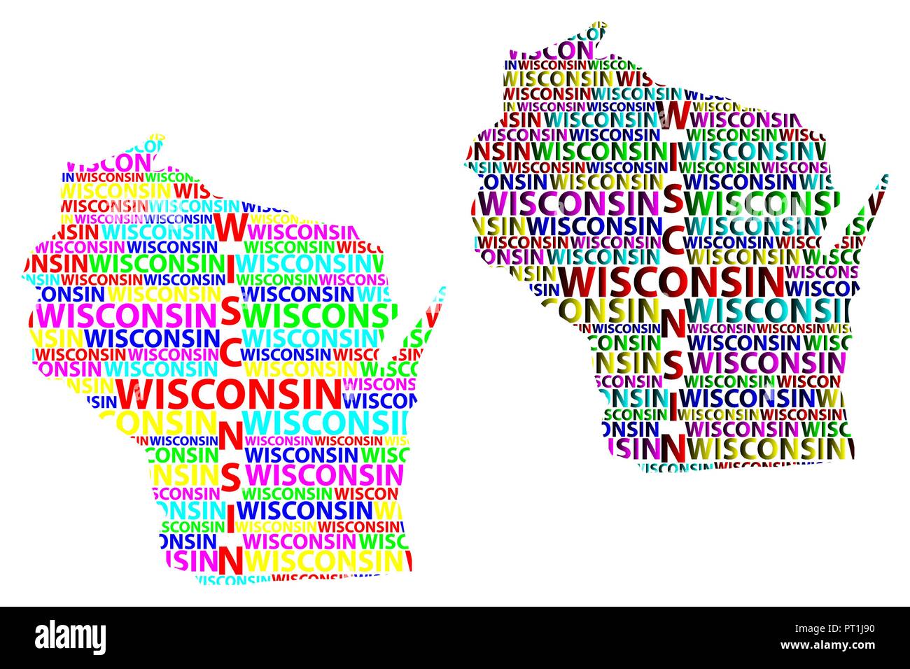 Sketch Wisconsin (United States of America) letter text map, Wisconsin ...