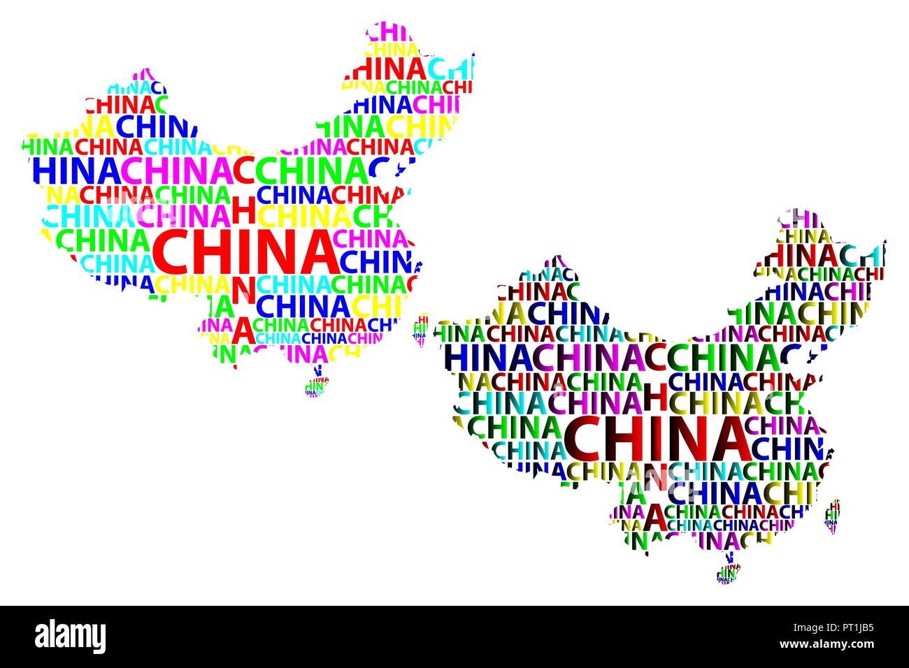 Sketch China letter text map, People's Republic of China (PRC) - in the ...