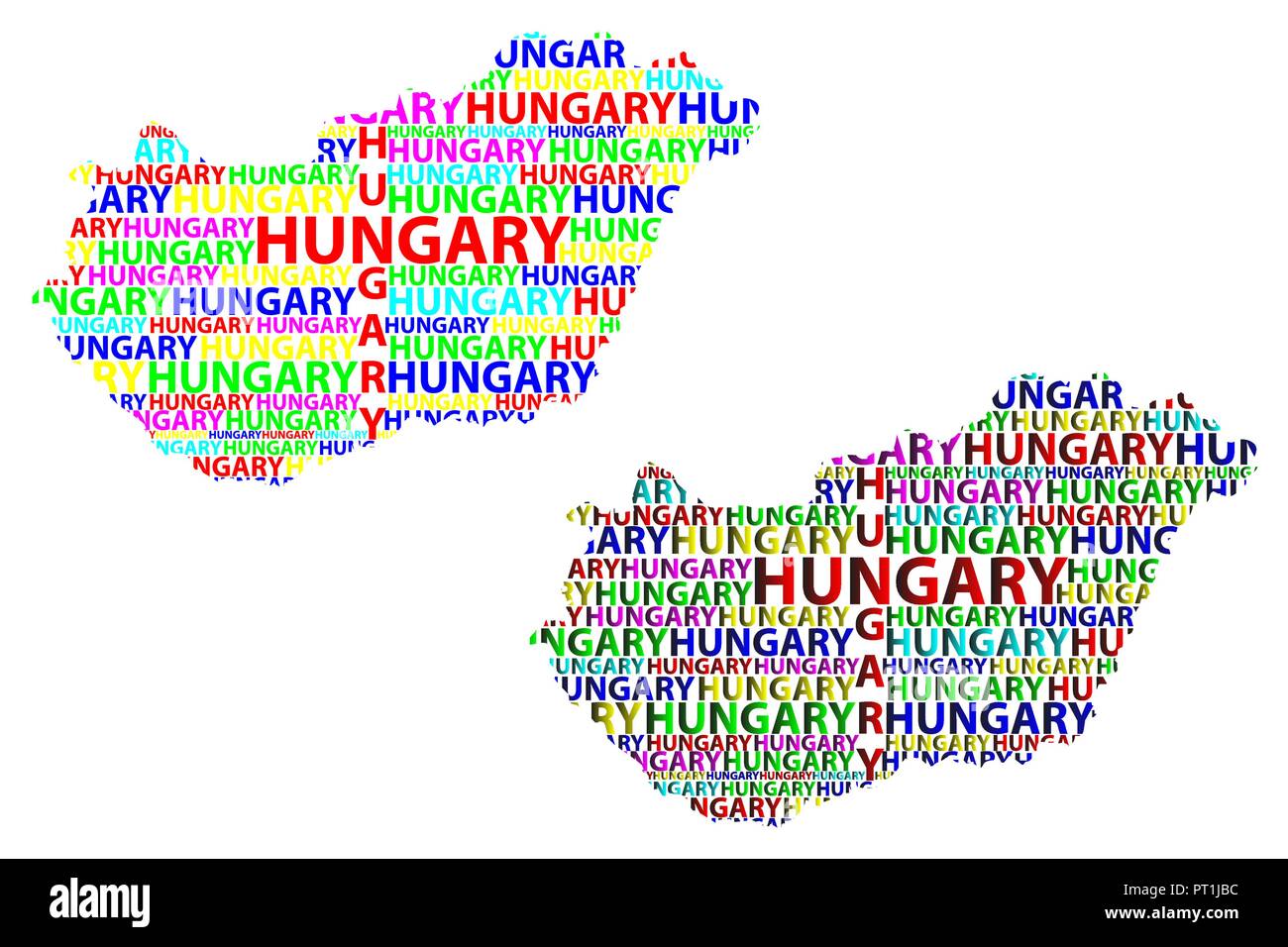 Sketch Hungary letter text map, Republic of Hungary - in the shape of ...