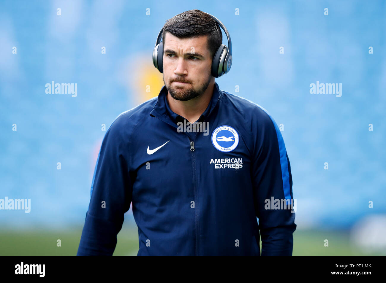 Brighton & Hove Albion goalkeeper Mathew Ryan inspects the pitch before ...