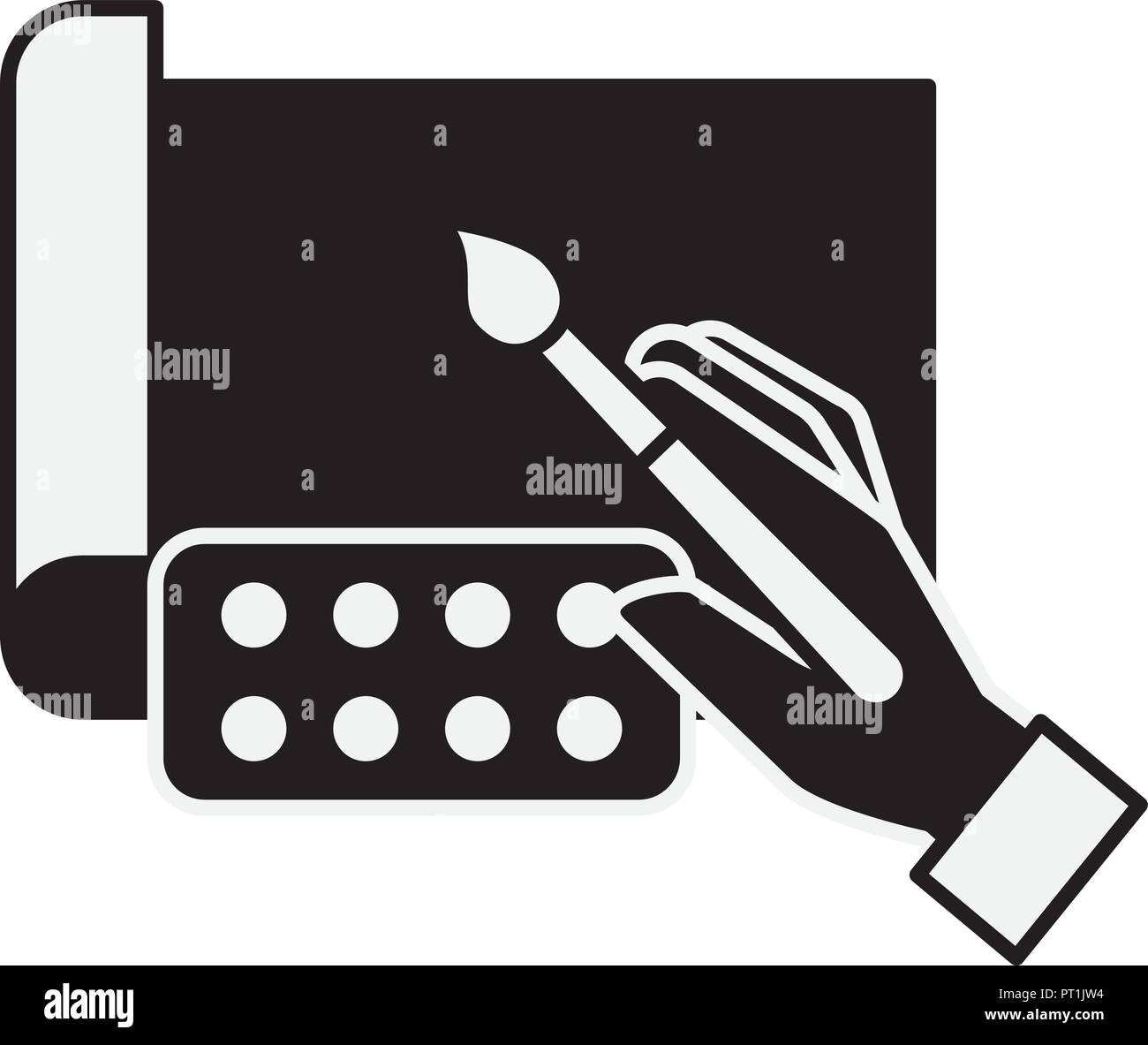 graphic designer hands with brush color painting Stock Vector Image ...