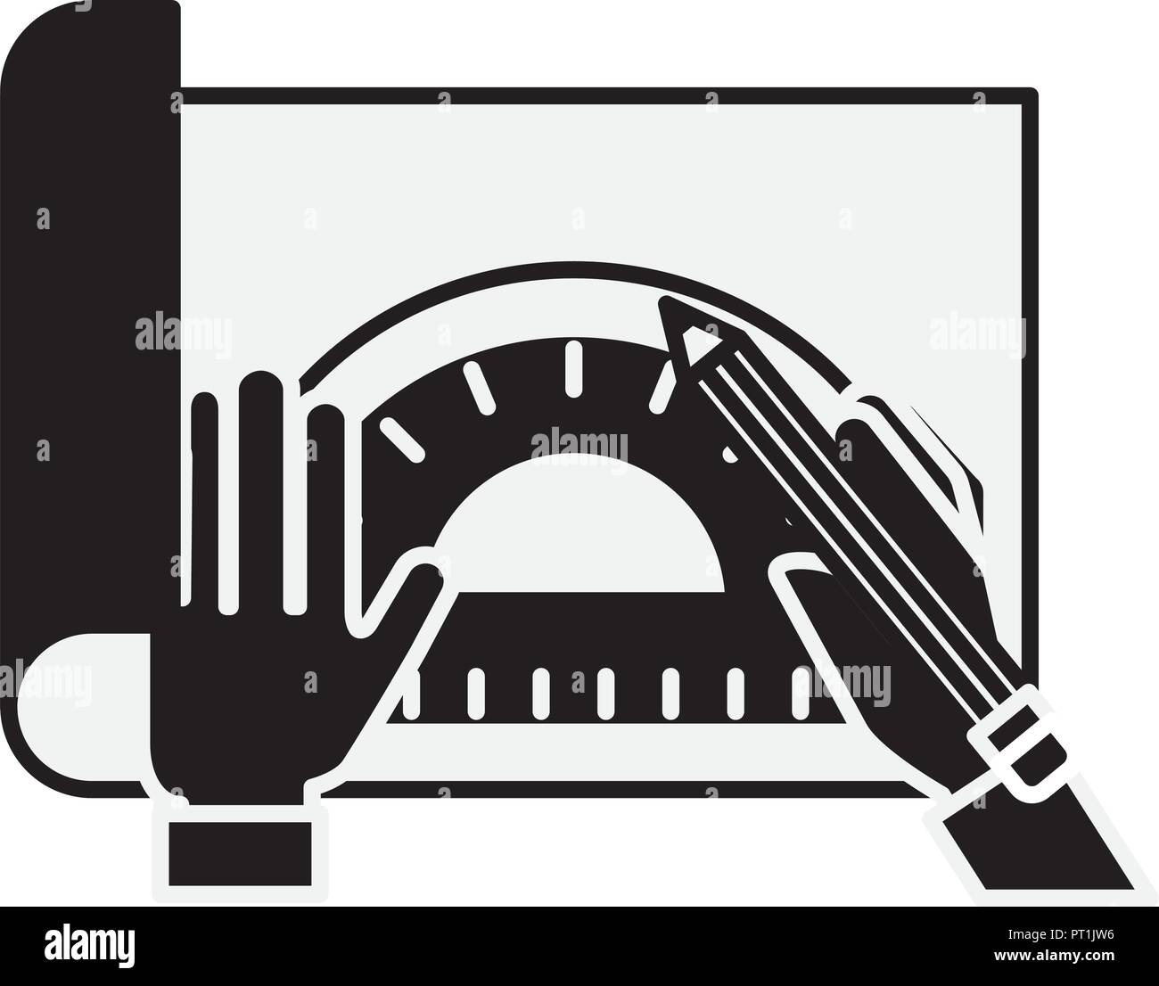 graphic designer hands working with protractor and pencil Stock Vector ...