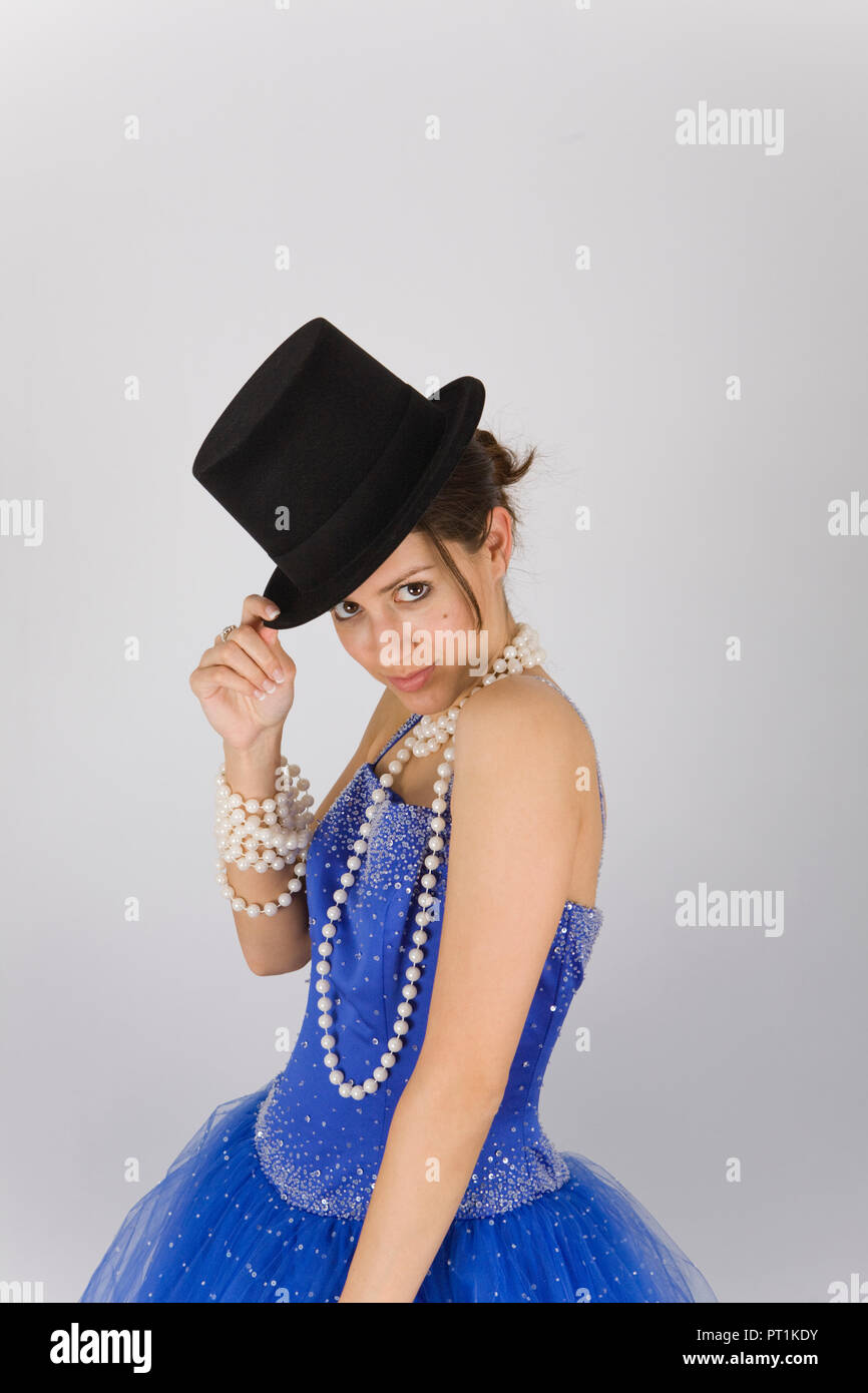 Beautiful young lady in blue prom dress Stock Photo - Alamy