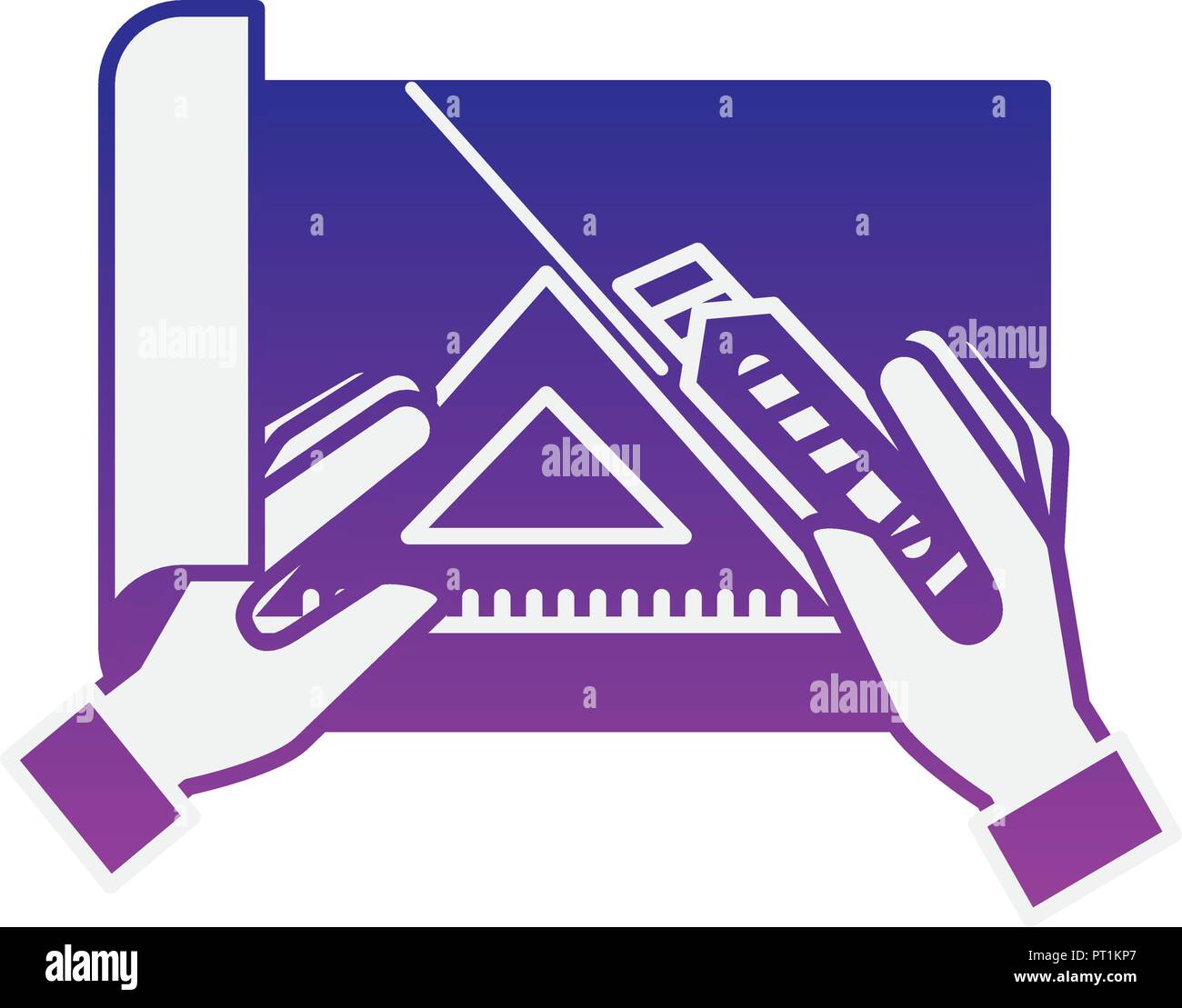 hands with cutter and triangle ruler cut paper Stock Vector Image & Art ...