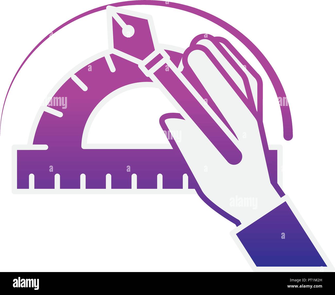 hand with fountain pen protractor graphic design Stock Vector Image ...