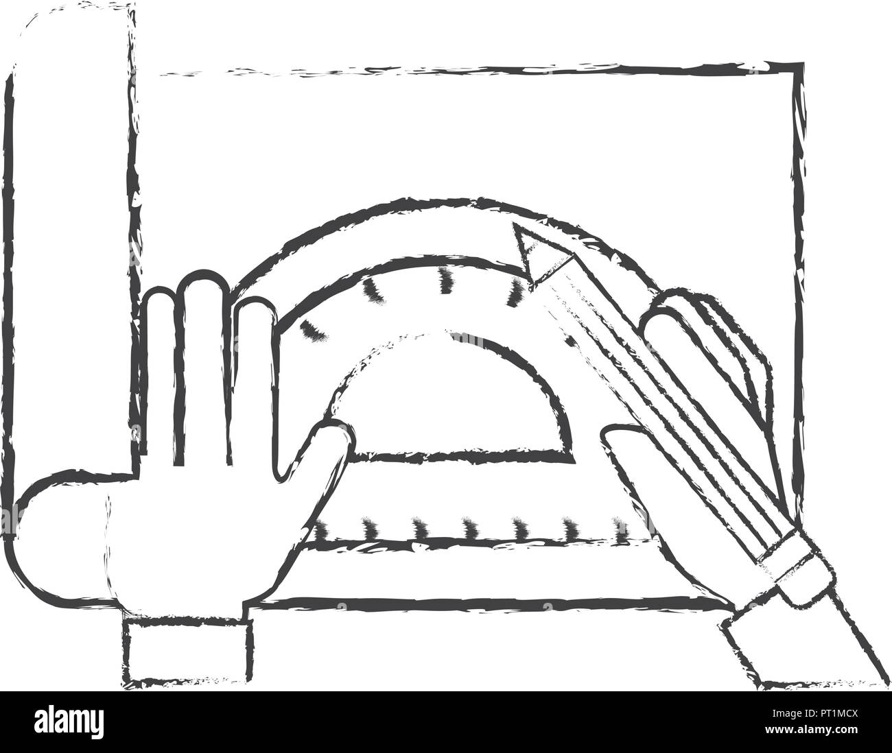 graphic designer hands working with protractor and pencil Stock Vector ...