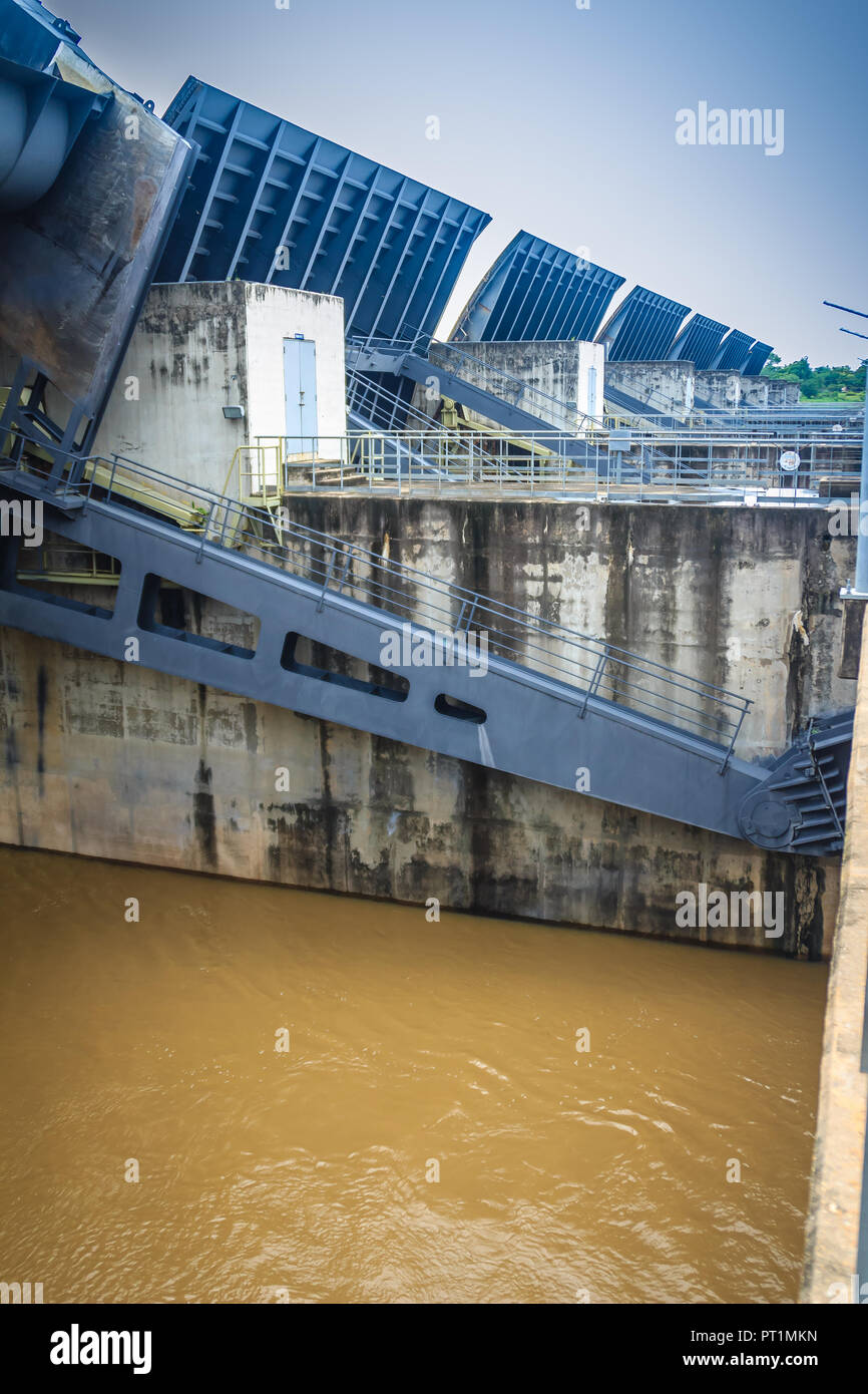 Hydraulic water gate is shifting up to allow water flow through in the ...