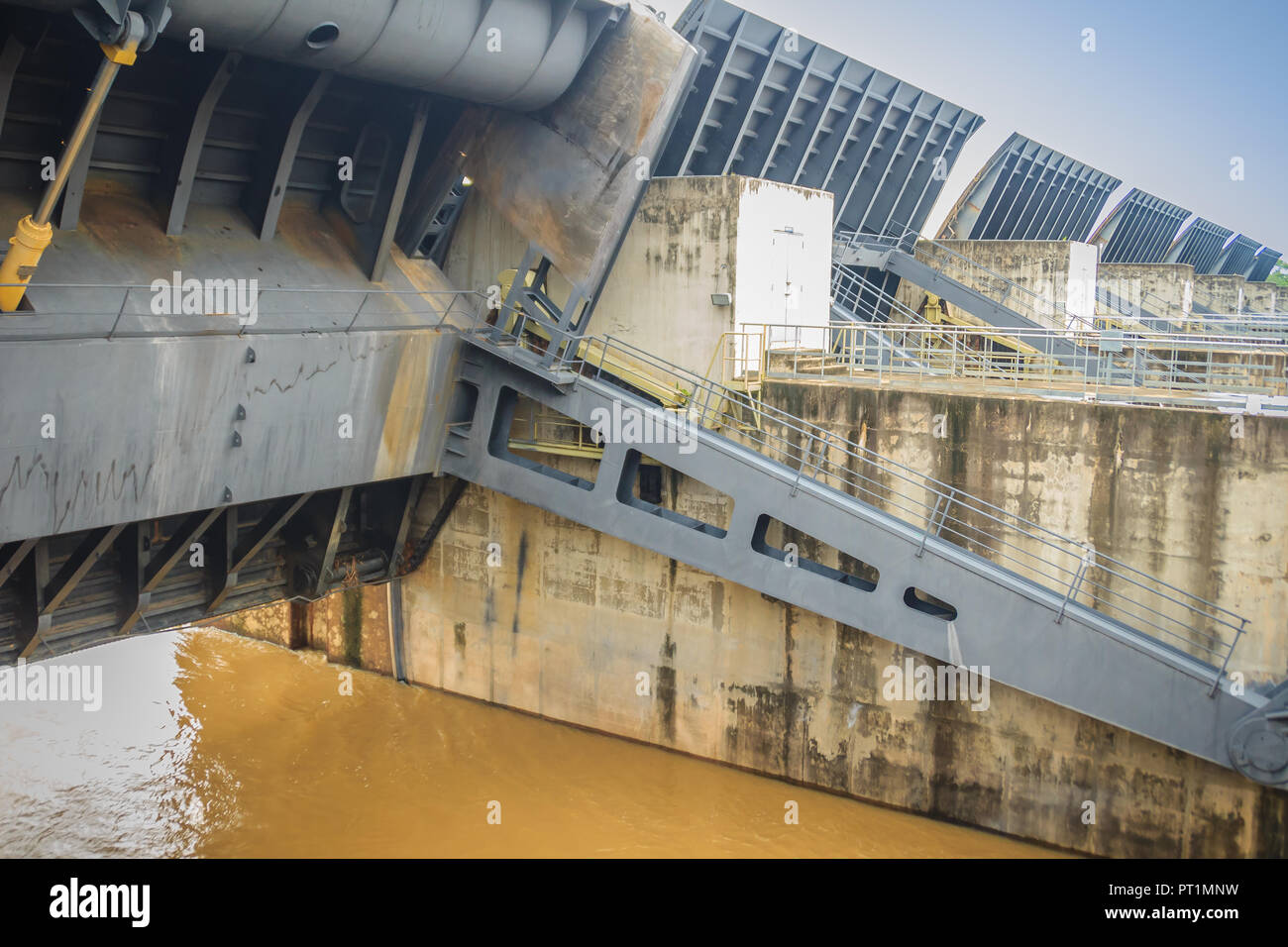 Hydraulic water gate is shifting up to allow water flow through in the ...