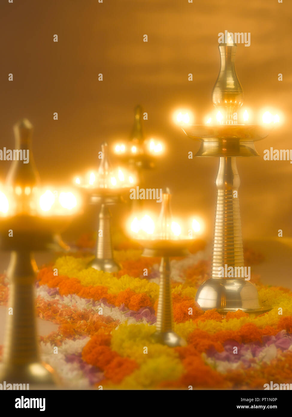 STILL LIFE OF BRASS DECORATIVE LAMPS USED IN RELIGIOUS AND FESTIVALS IN ...