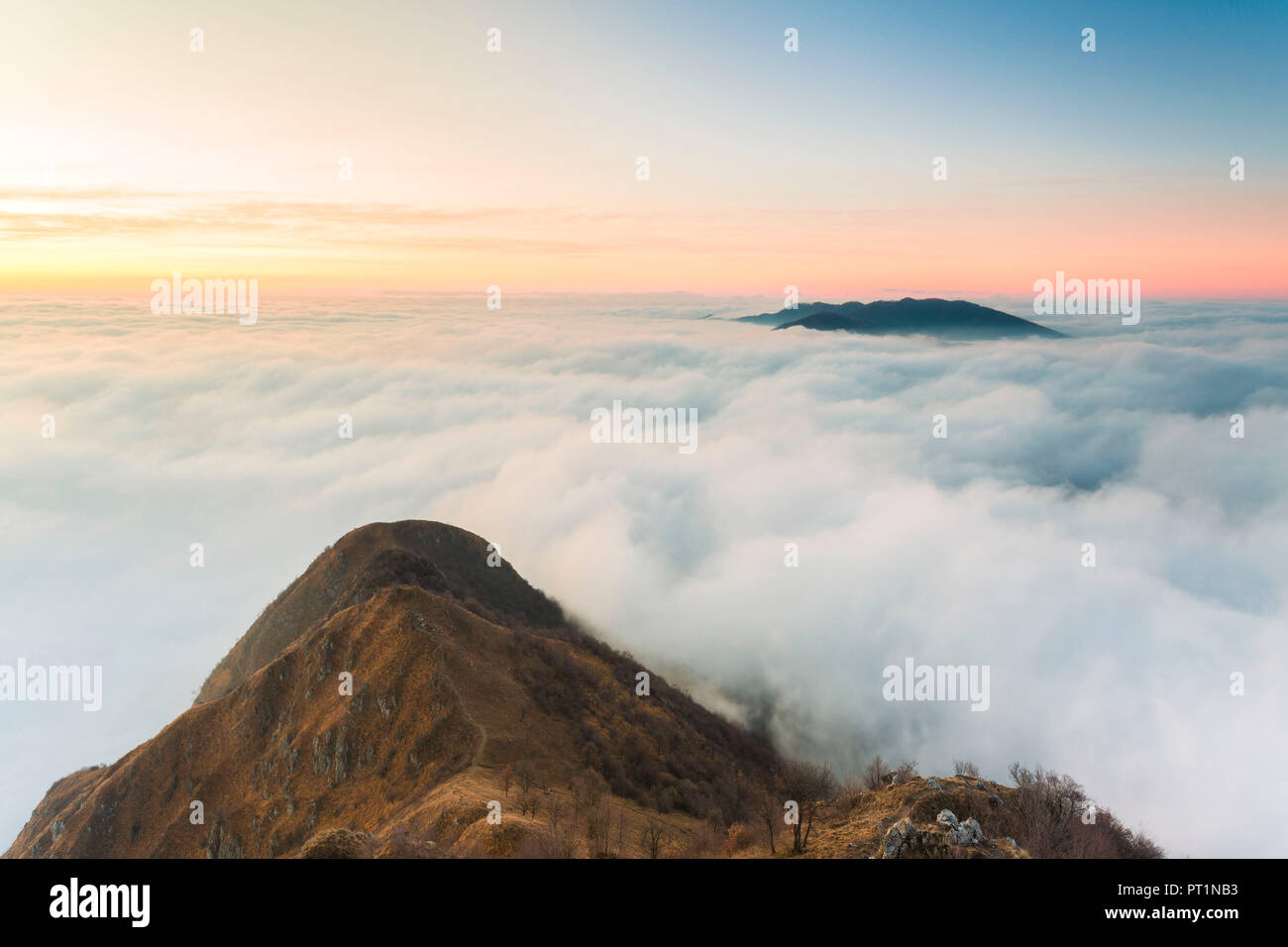 Fog bank over Lecco viewed from the top of Barro mount, Barro mount ...