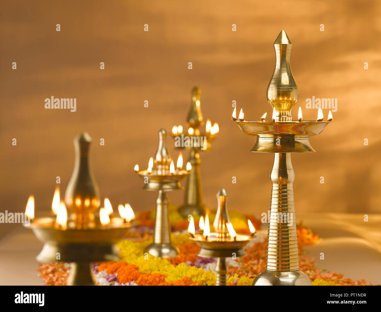 STILL LIFE OF BRASS DECORATIVE LAMPS USED IN RELIGIOUS AND FESTIVALS IN ...