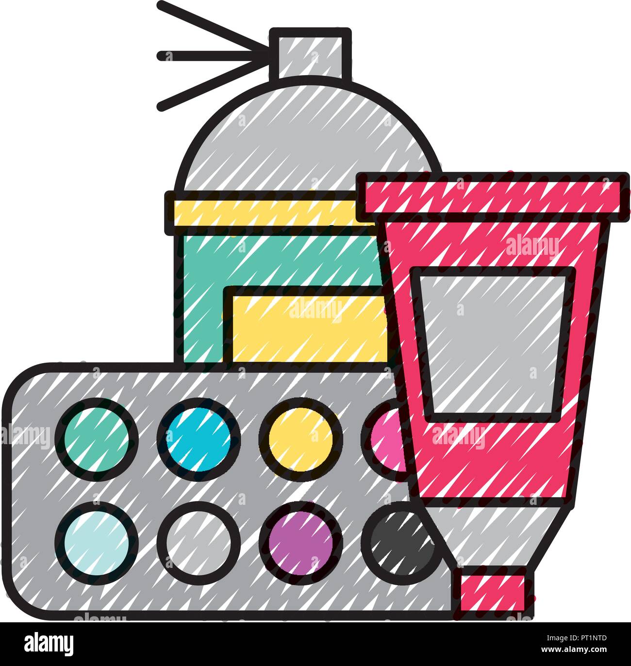 graphic design spray color tool tube and palette Stock Vector Image ...