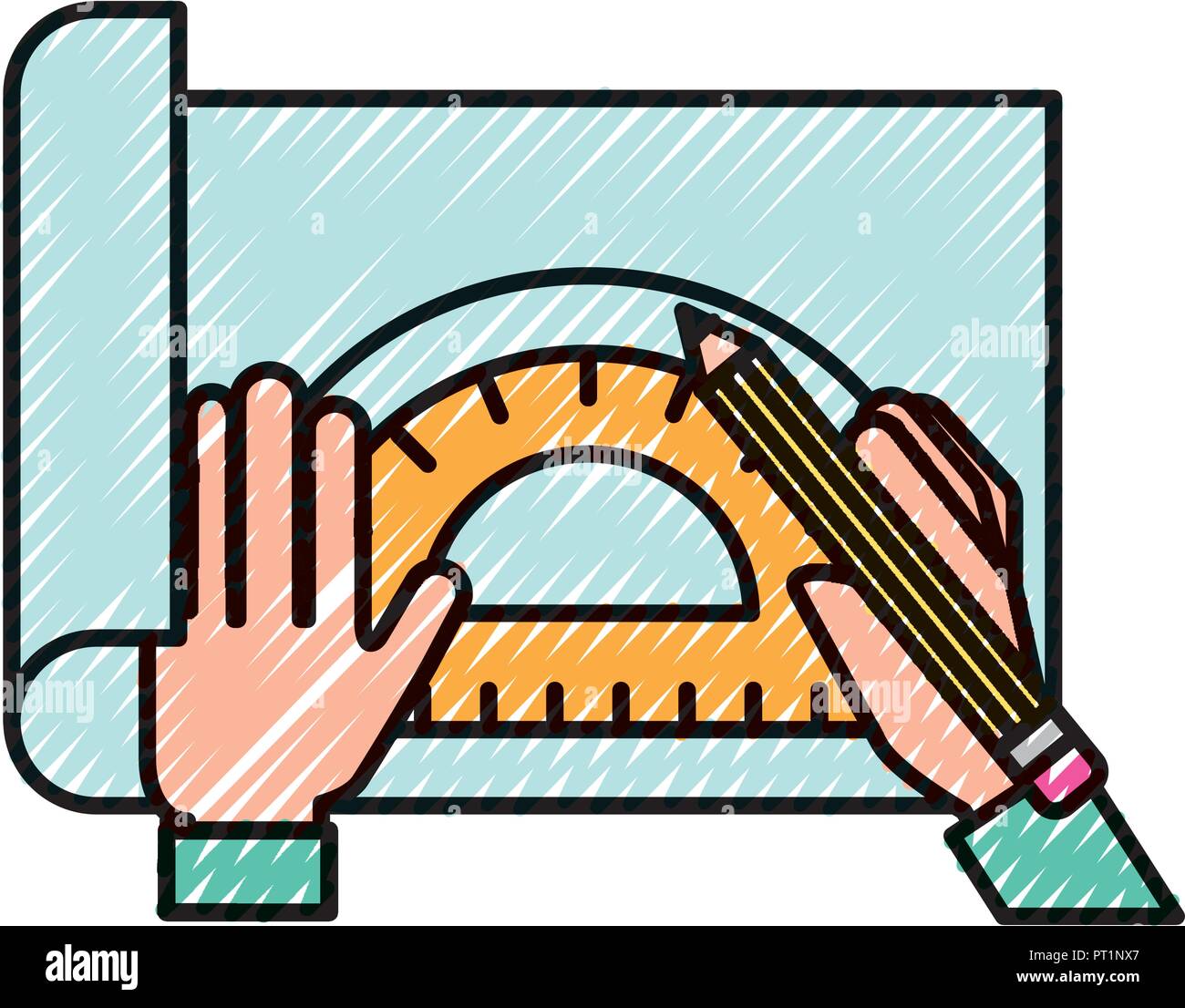 graphic designer hands working with protractor and pencil Stock Vector ...