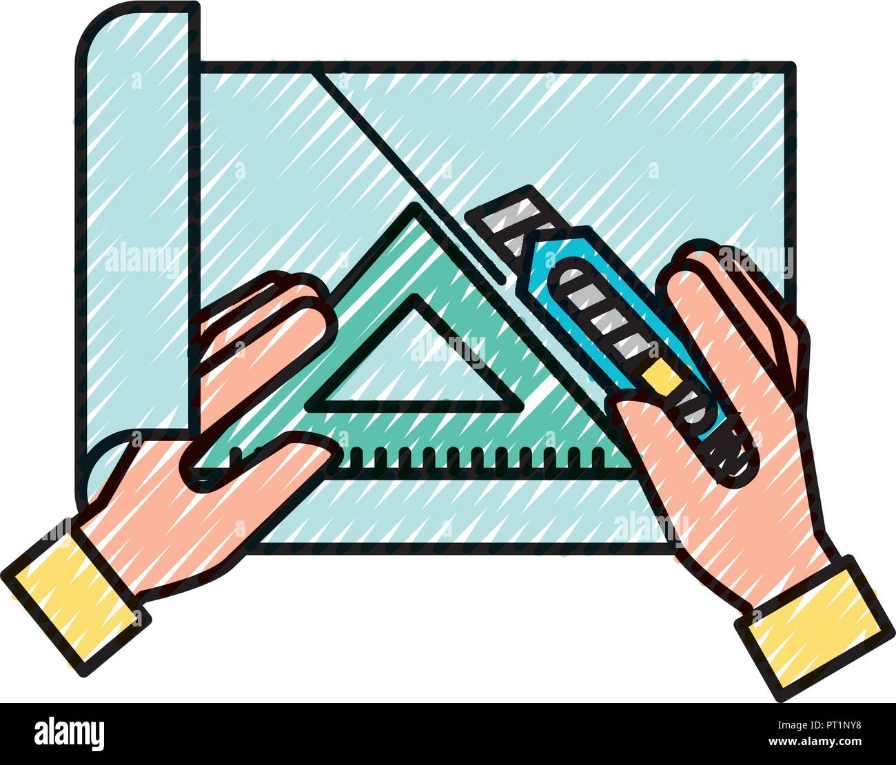 hands with cutter and triangle ruler cut paper Stock Vector Image & Art ...