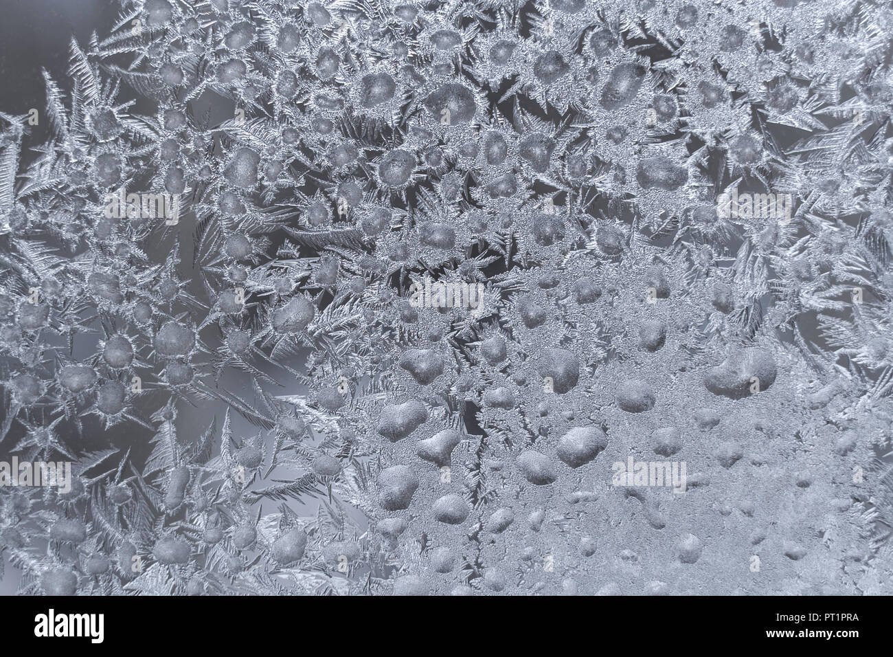 Fancy abstract winter ice pattern with frozen water drops on window ...