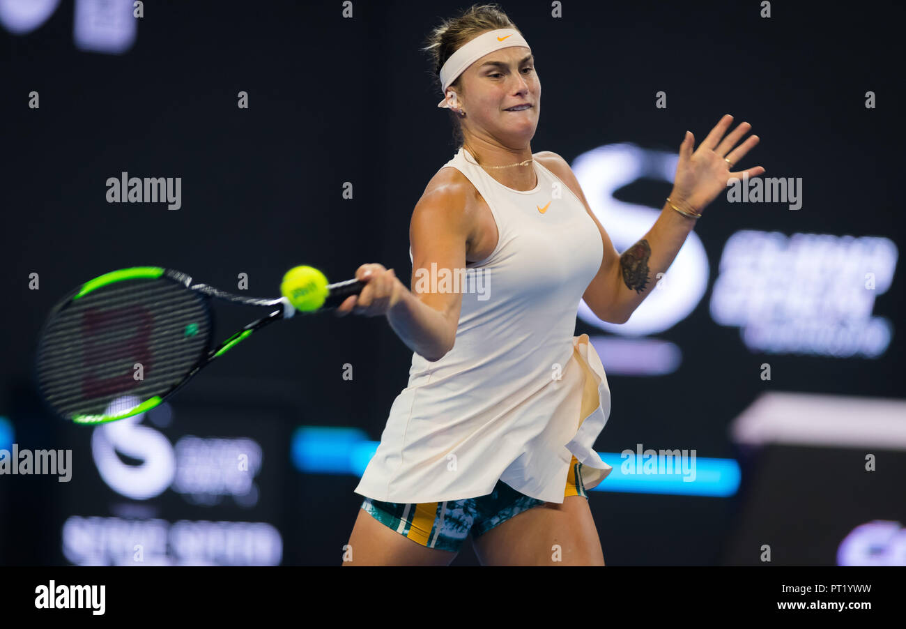 October 5, 2018 - Aryna Sabalenka of Belarus in action during the ...