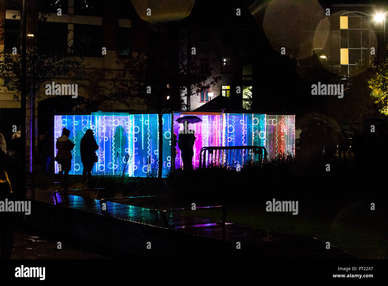 Leeds, UK. 5 October 2018. Photographs from the 14th annual Light Night ...