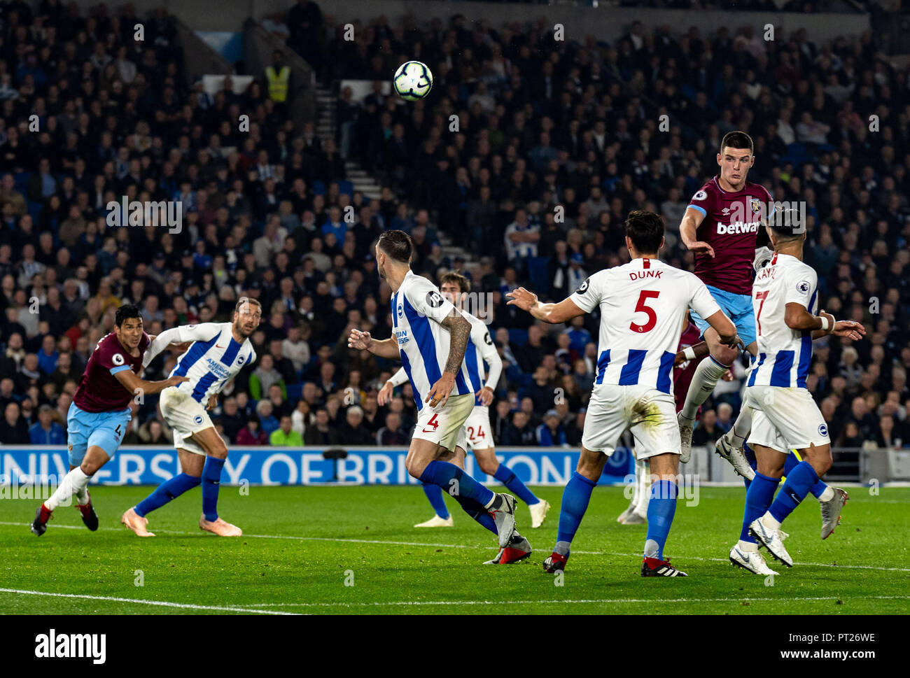 Brighton, UK. 05th Oct, 2018. Declan Rice of West Ham United during the ...