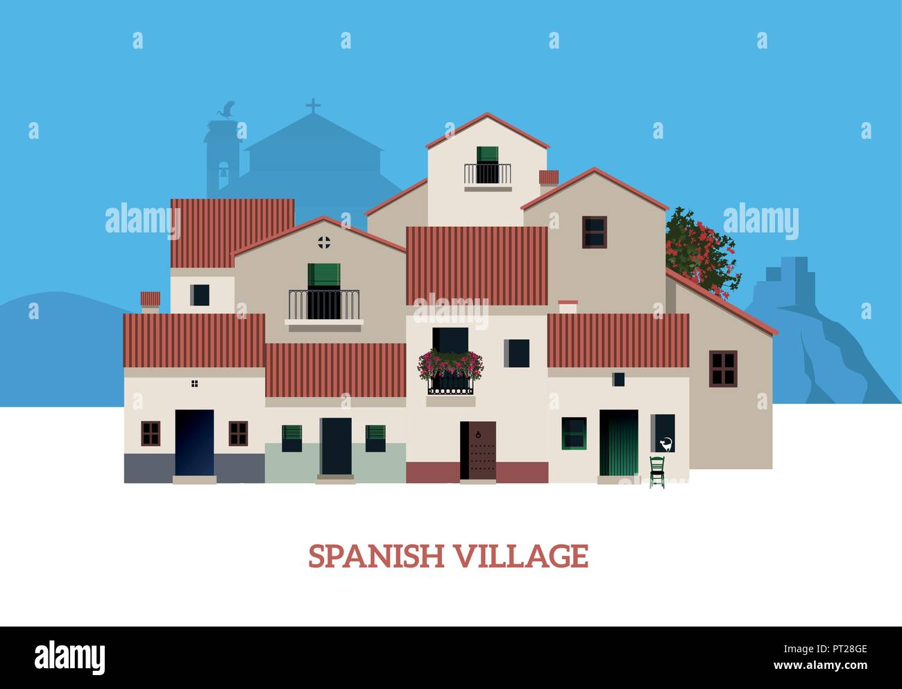 Typical Spanish Village. Vector Illustration Stock Vector Image & Art ...